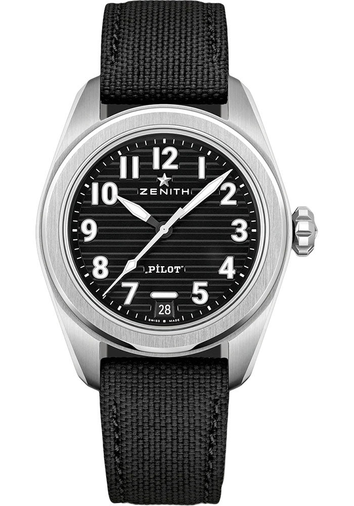 Zenith Pilot Automatic Watch - 40 mm Steel Case - Black Dial - Black C