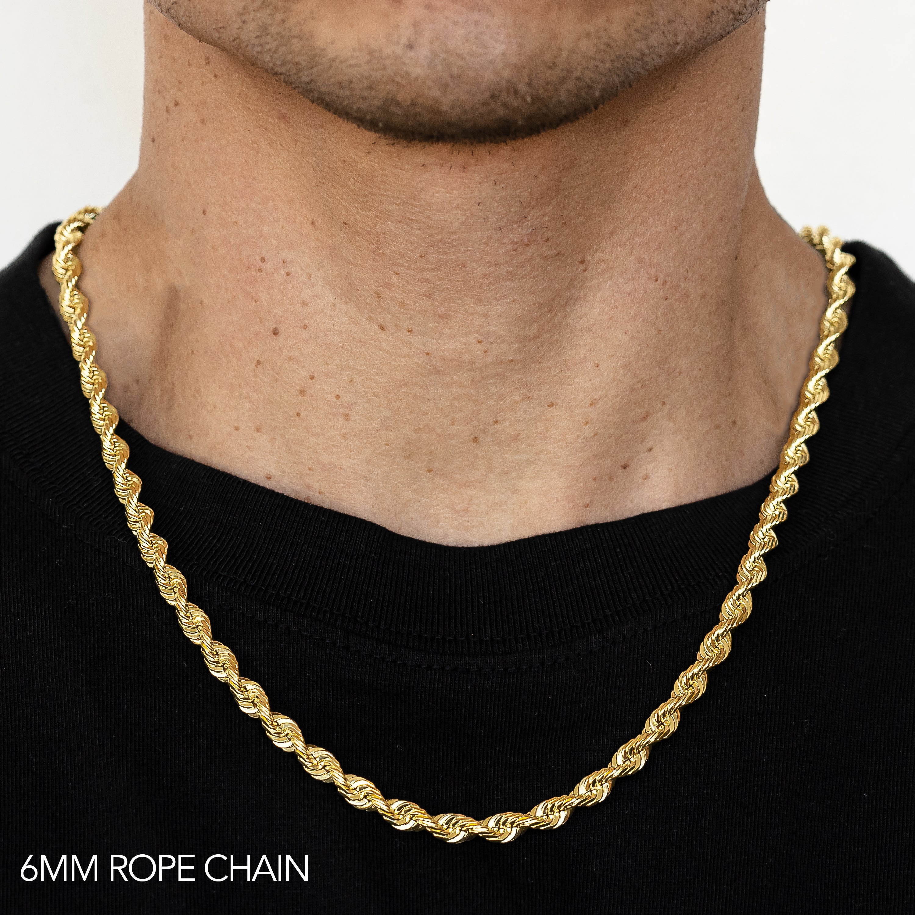 18K 6MM YELLOW GOLD SOLID DC ROPE 16" CHAIN NECKLACE (AVAILABLE IN LEN